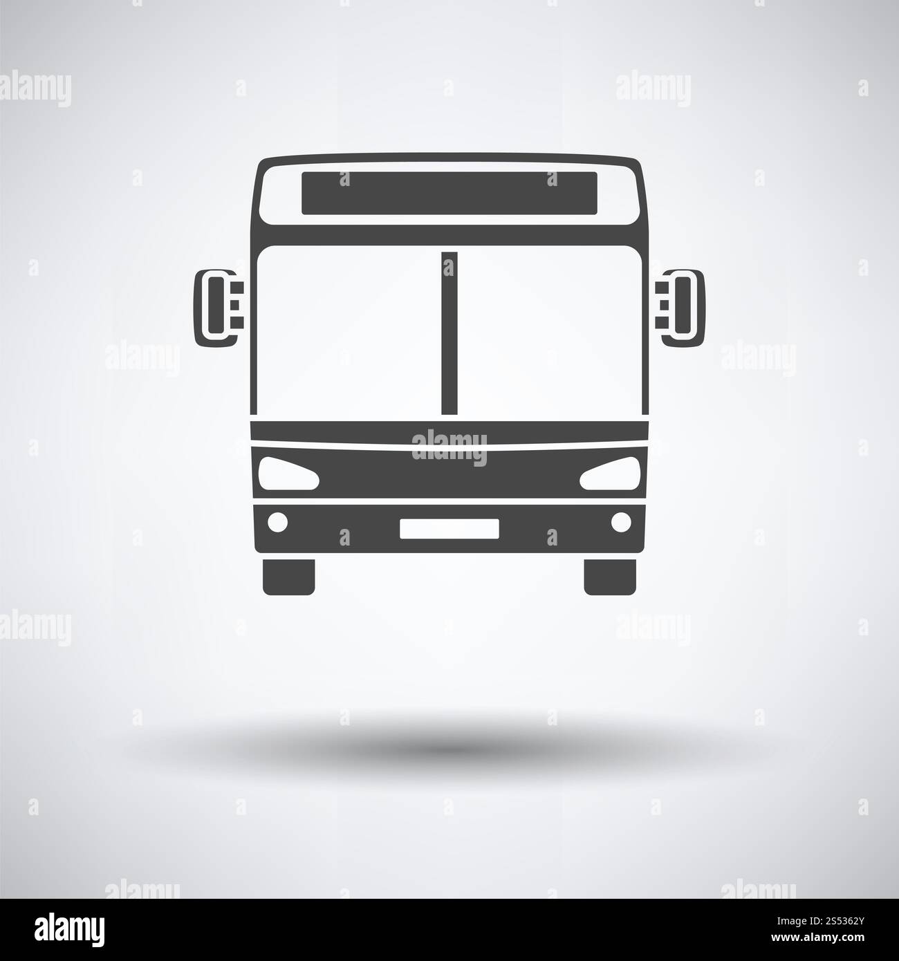 City bus icon front view on gray background, round shadow. Vector ...