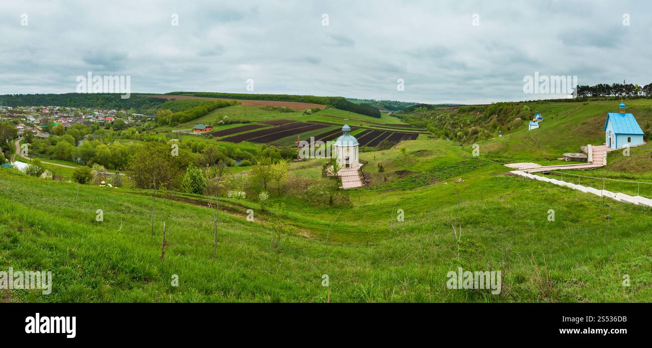 Rukomysh Cave temple and spring country fields and village, Buchach ...
