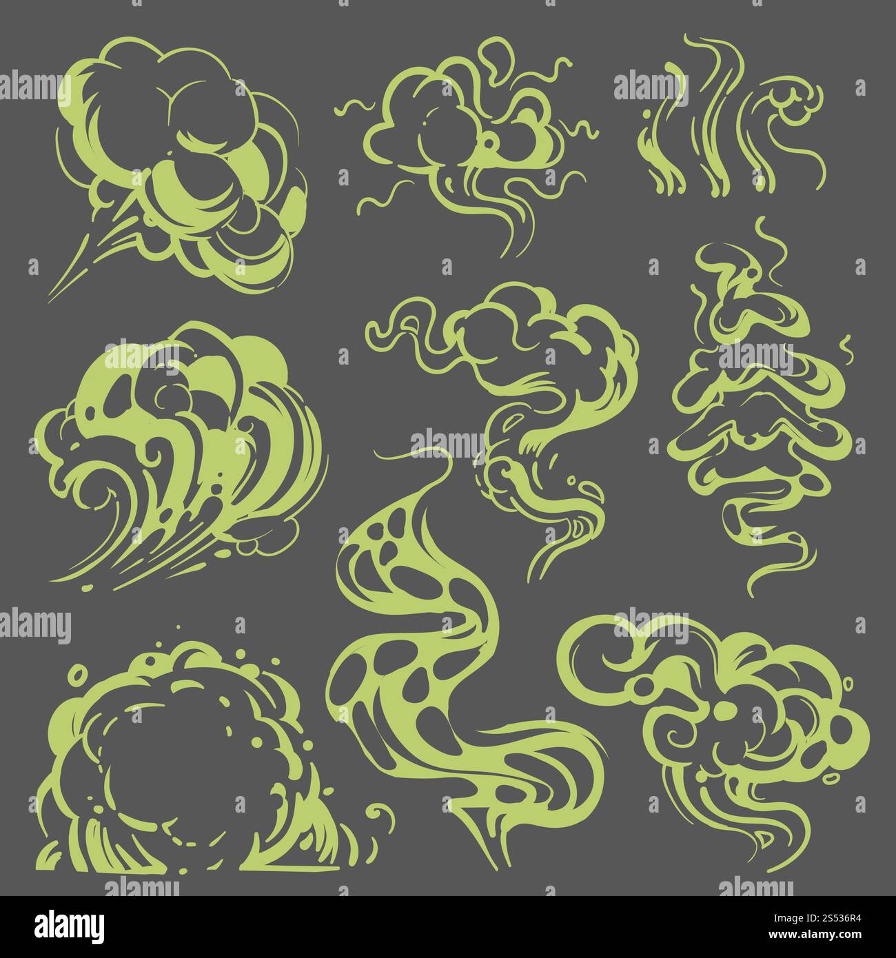 Cartoon bad smell stench green clouds vector set isolated. Illustration ...