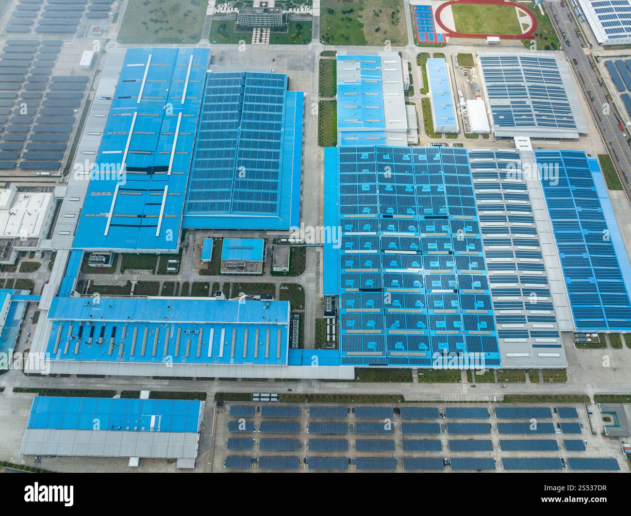 An aerial photo shows the Geely Automobile Linhai manufacturing base in ...