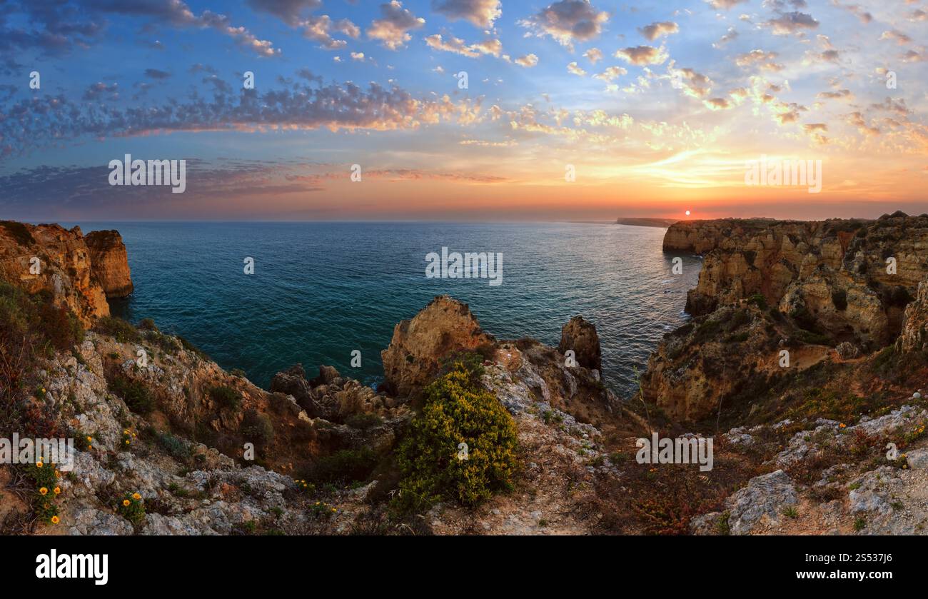 Evening Ponta da Piedade landscape, Lagos, Algarve, Portugal. Seven shots stitch high-resolution ...