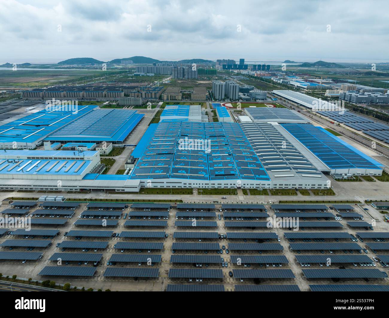 An aerial photo shows the Geely Automobile Linhai manufacturing base in ...