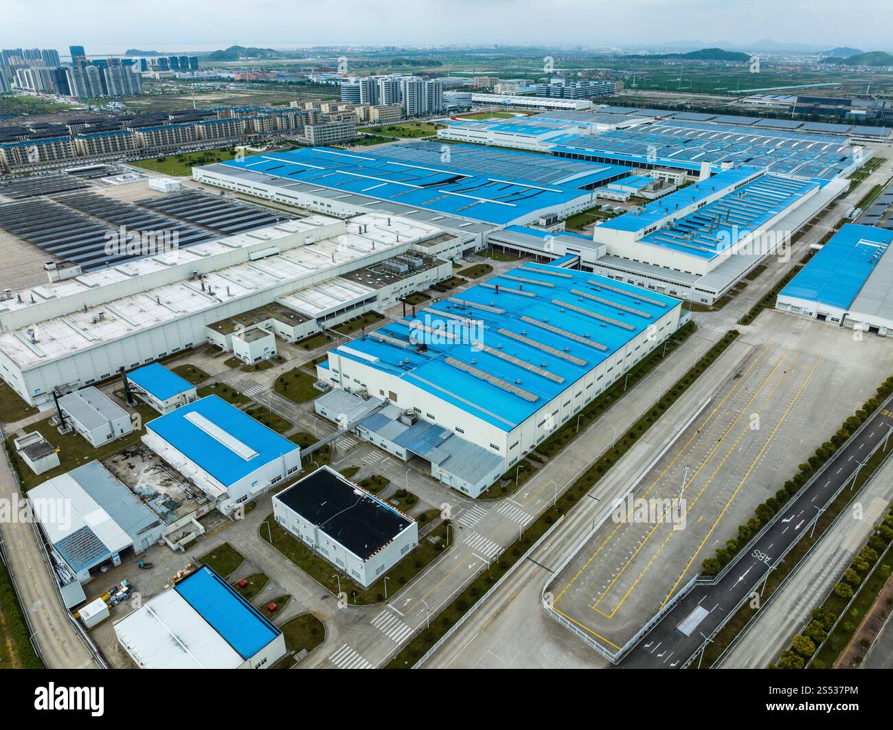 An aerial photo shows the Geely Automobile Linhai manufacturing base in ...