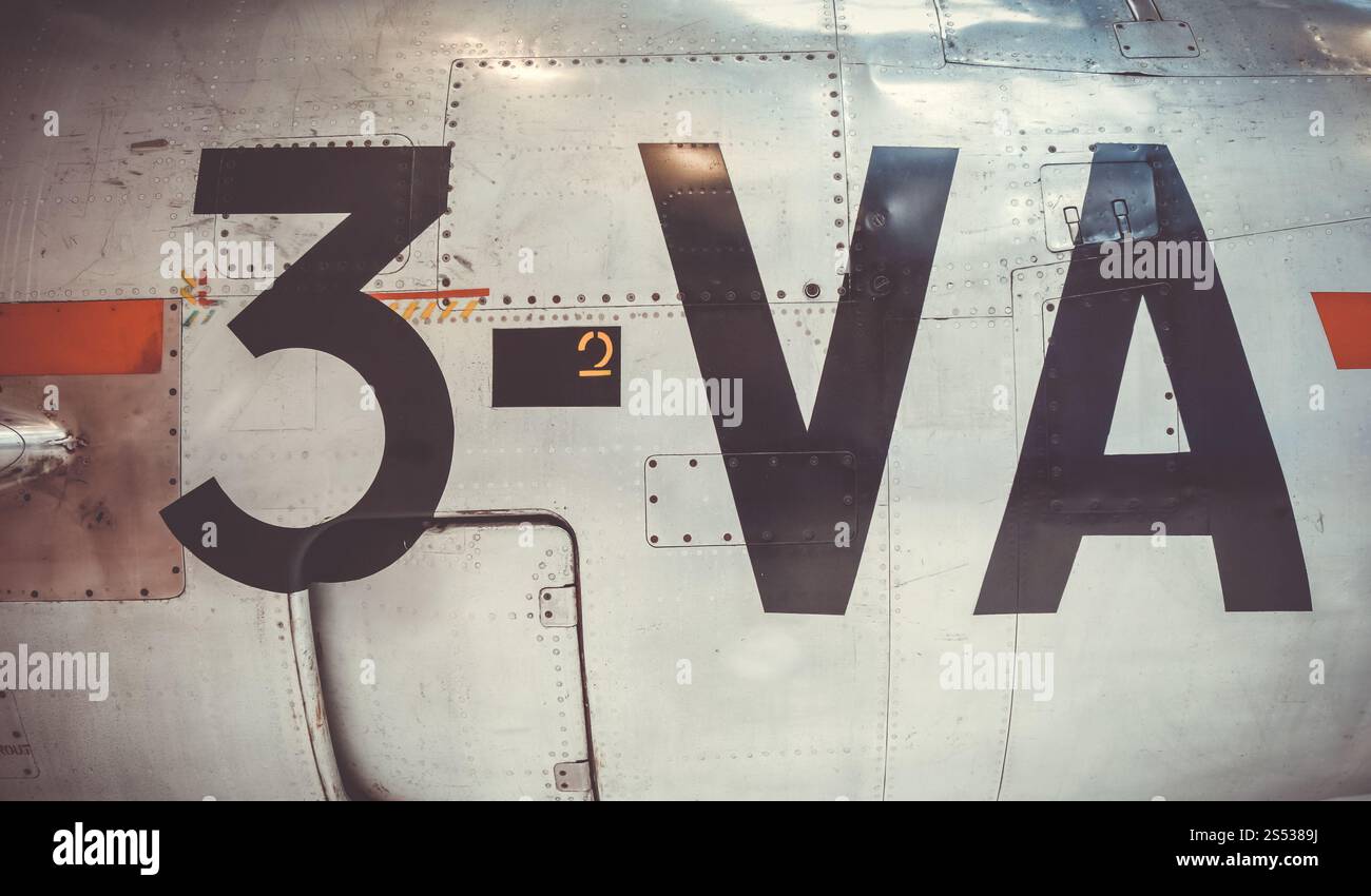 Old vintage airplane fuselage closeup view. Industrial background. Old ...