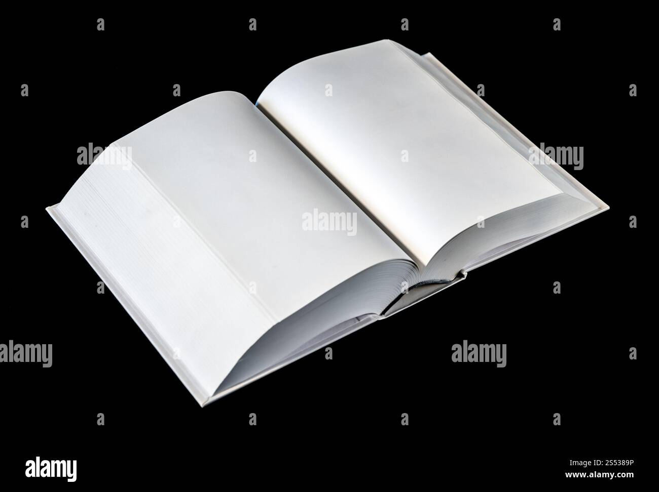 Open blank dictionary, book mockup, isolated on black. Top view. Open ...