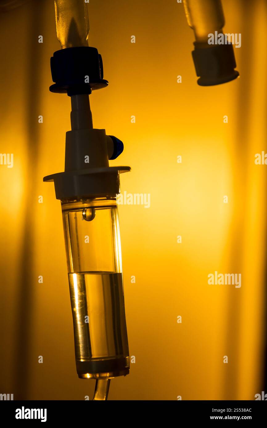 Closeup view of intravenous infusion drip equipment in hospital ...