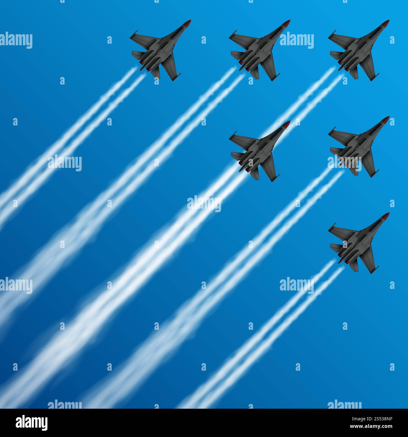 Military fighter jets with condensation trails in sky vector ...