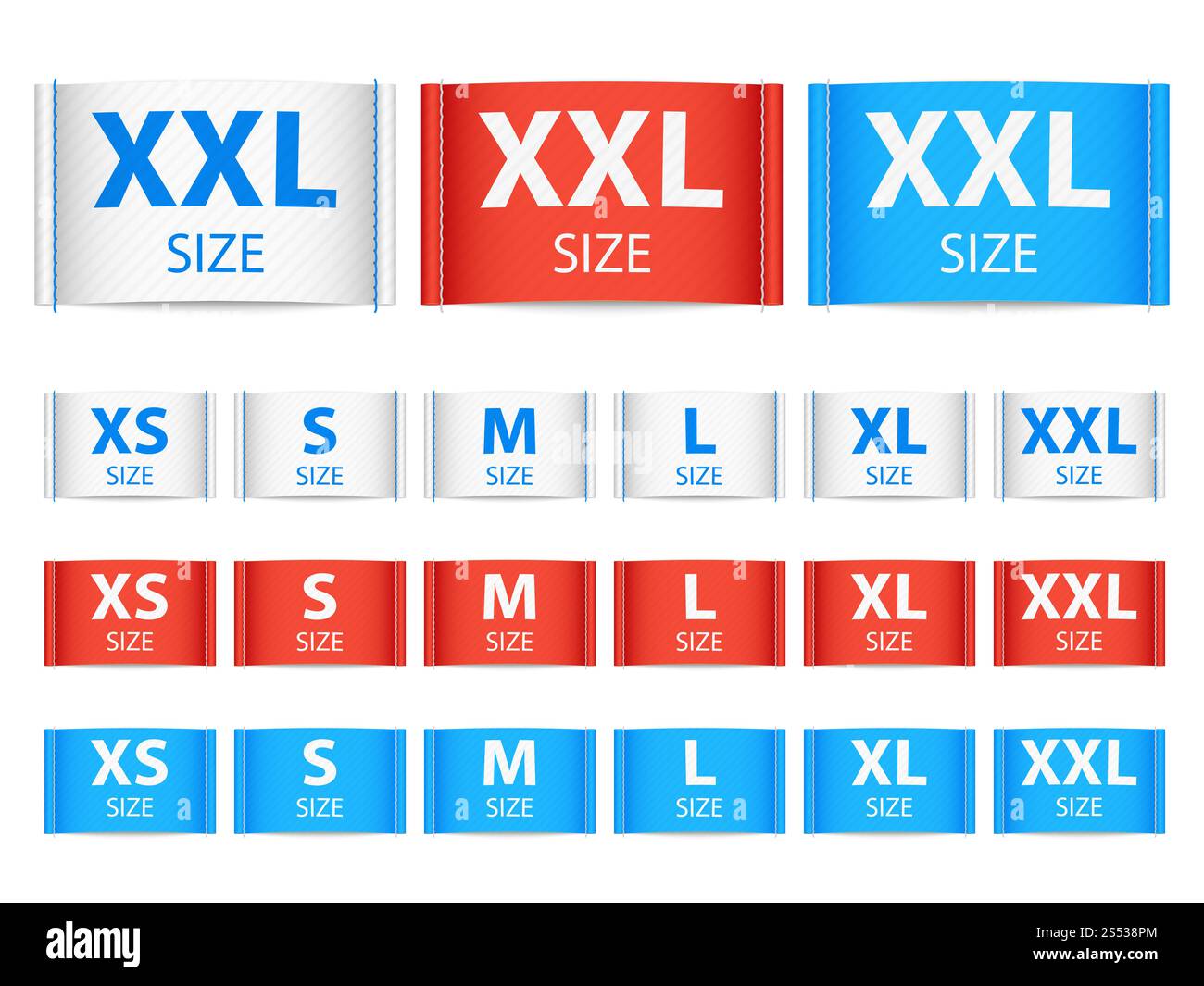 Fabric ribbon tags, clothing label with size vector collection. Illustration of tag ribbon size ...