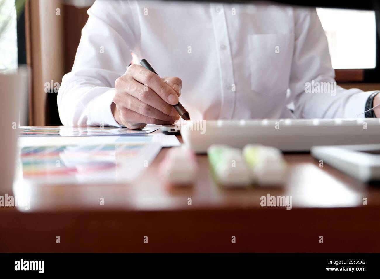 Graphic designer working on digital tablet. artist drawing on graphic ...