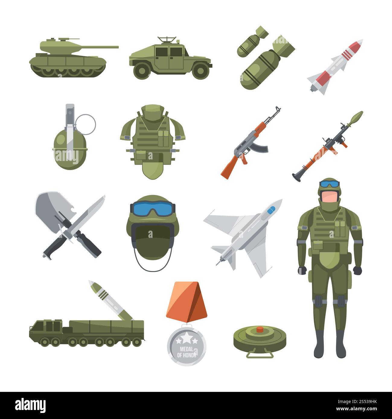 Icon set of police and army. Military illustrations of soldiers, and ...