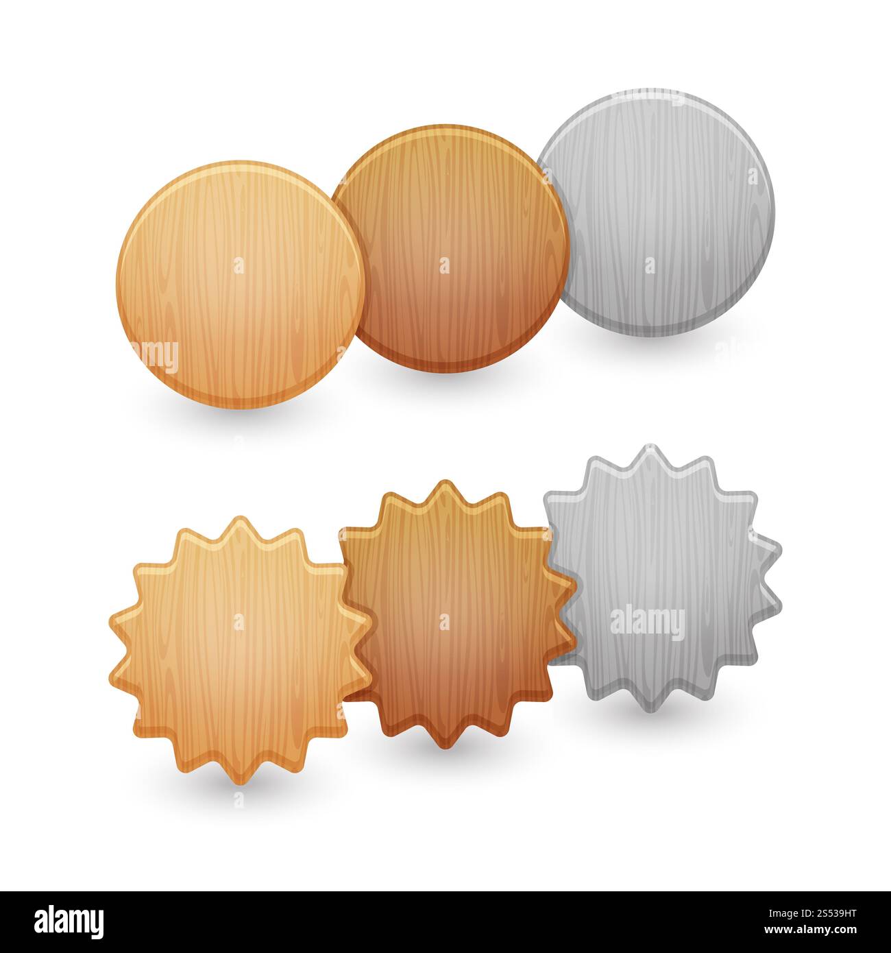 Set of wood buttons isolated on white background, Round wood button ...