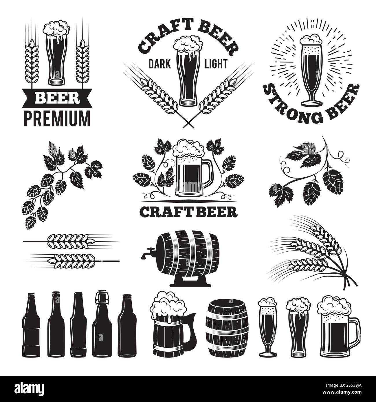 Beer pub labels set. Logo design elements. Brewery beer label, brewery ...
