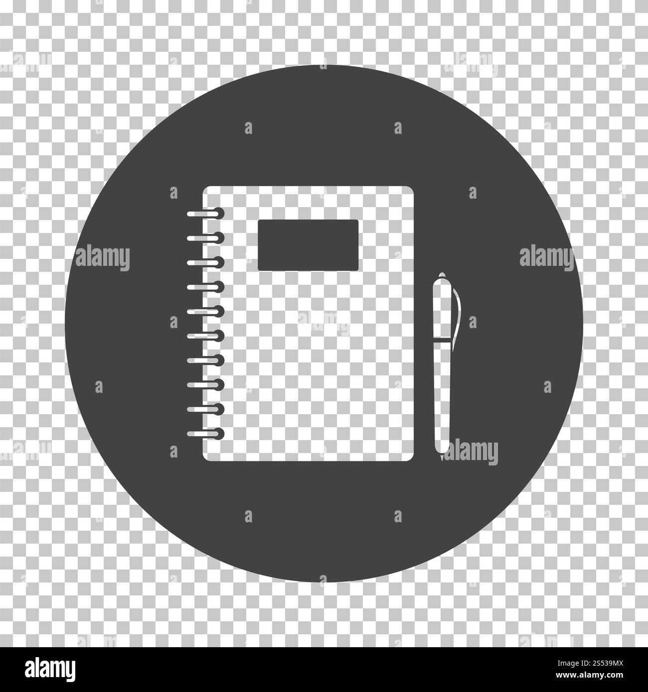 Exercise book with pen icon. Subtract stencil design on tranparency ...