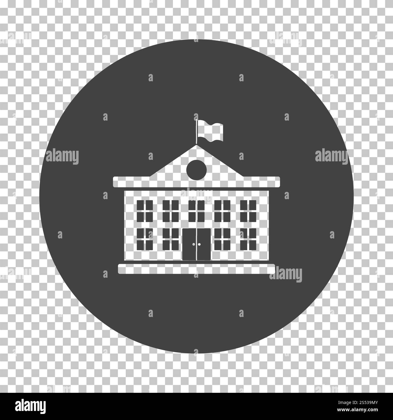 School building icon. Subtract stencil design on tranparency grid ...