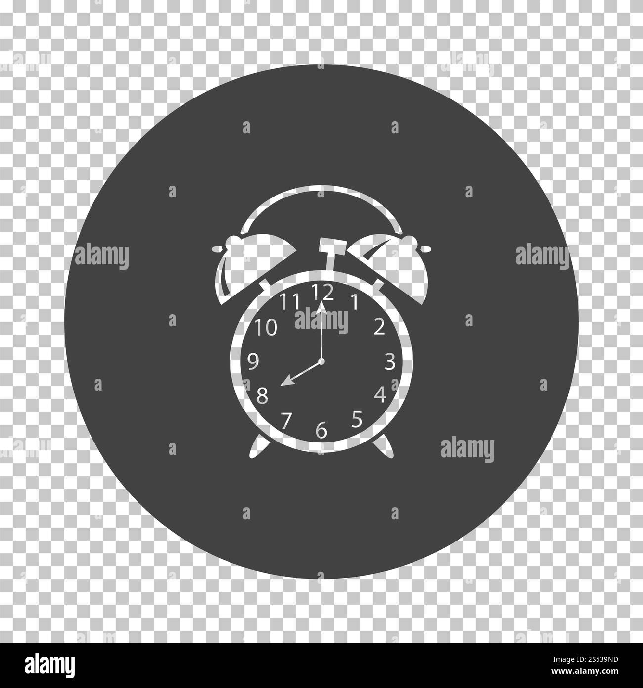 Alarm clock icon. Subtract stencil design on tranparency grid. Vector ...