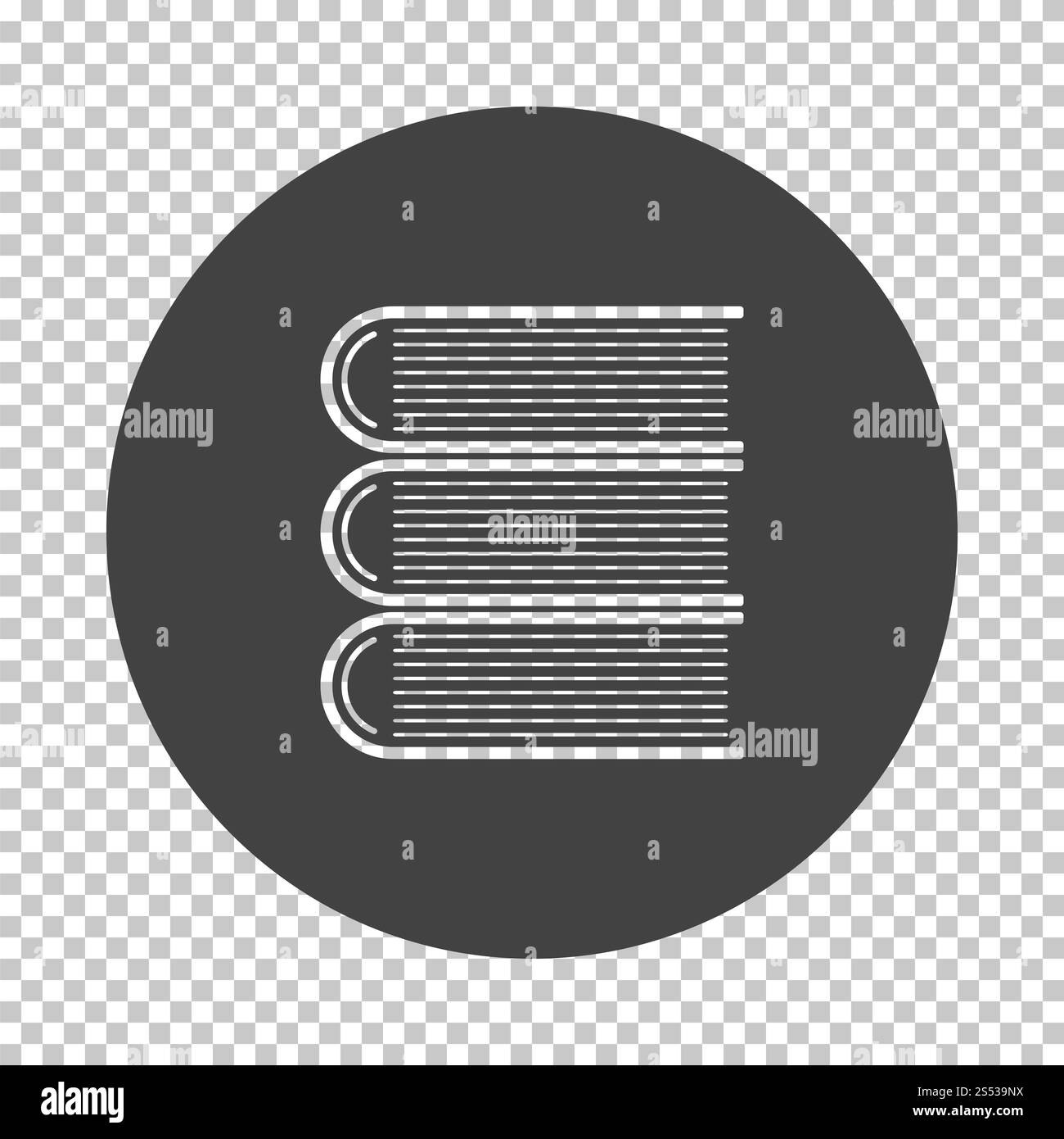 Stack of books icon. Subtract stencil design on tranparency grid ...