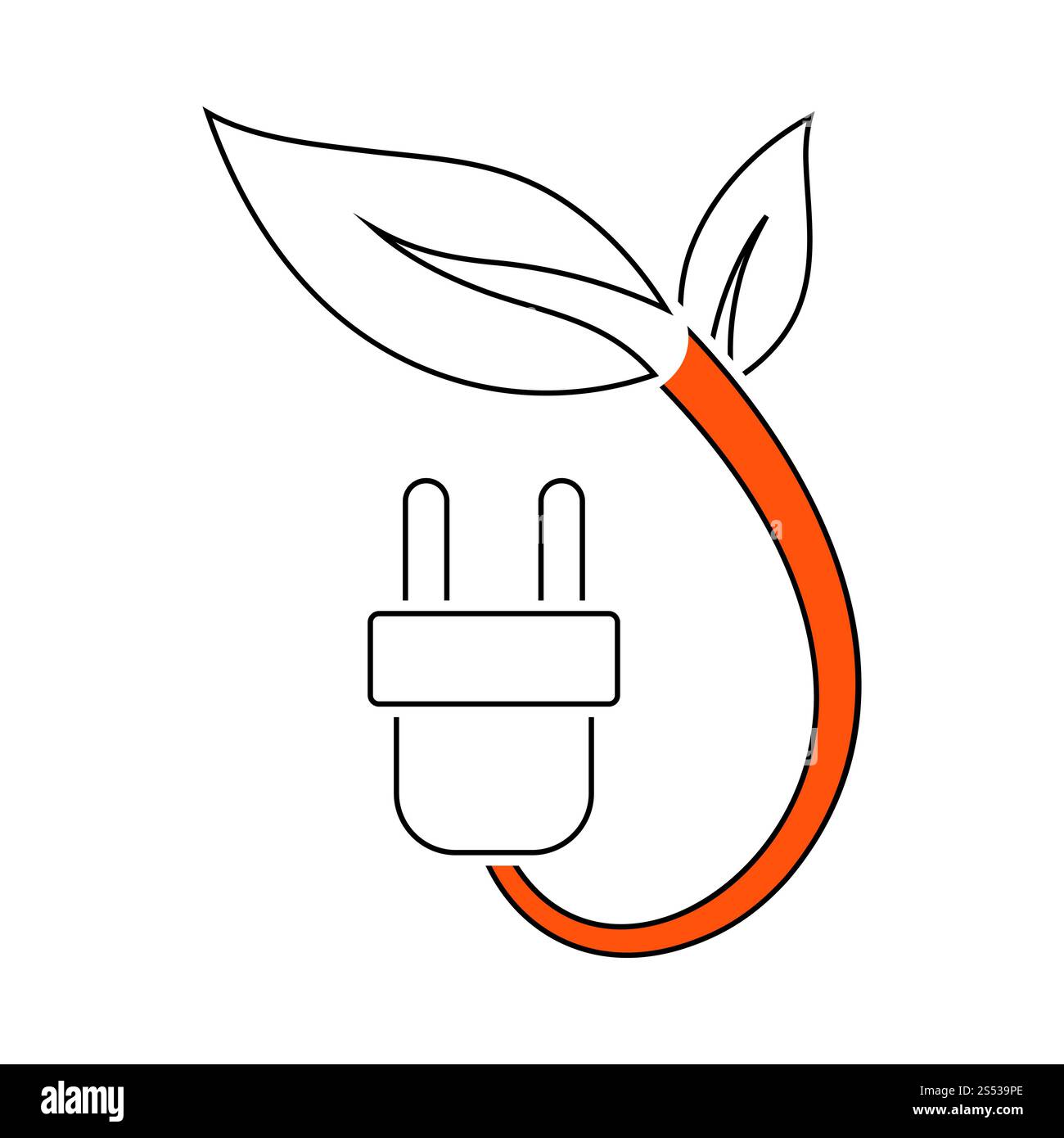 Electric Plug With Leaves Icon. Thin Line With Red Fill Design. Vector ...
