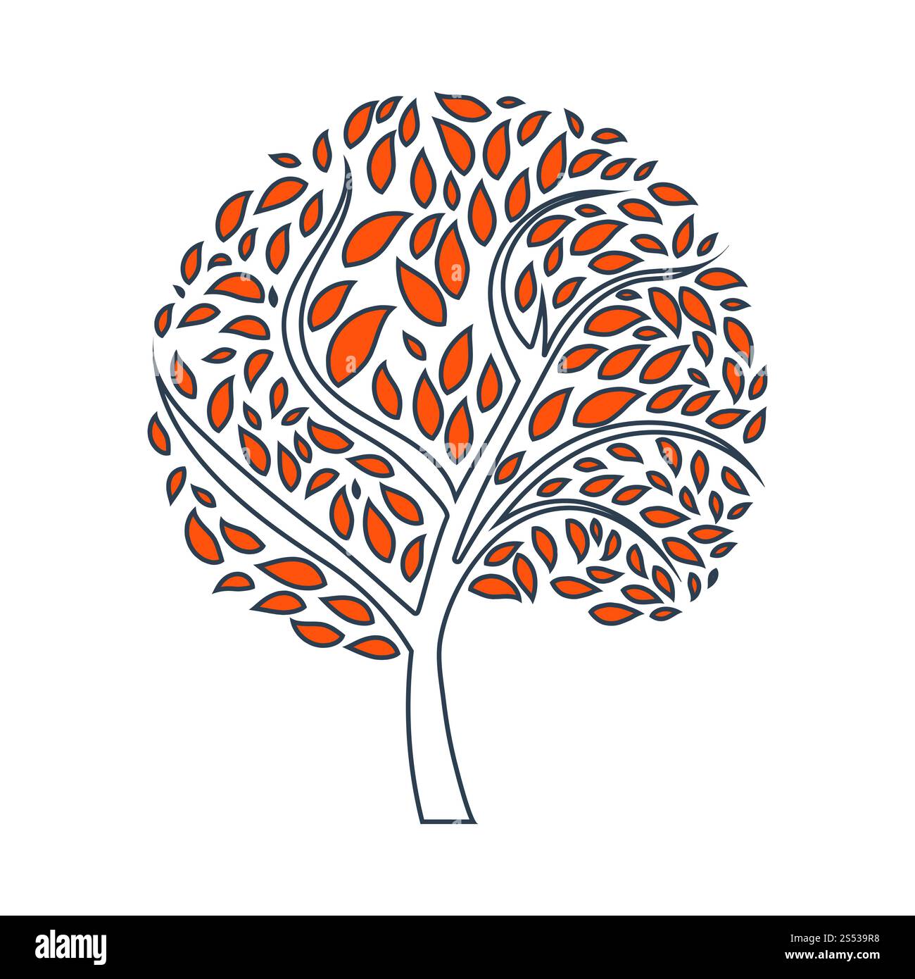 Ecological Tree With Leaves Icon. Thin Line With Red Fill Design ...
