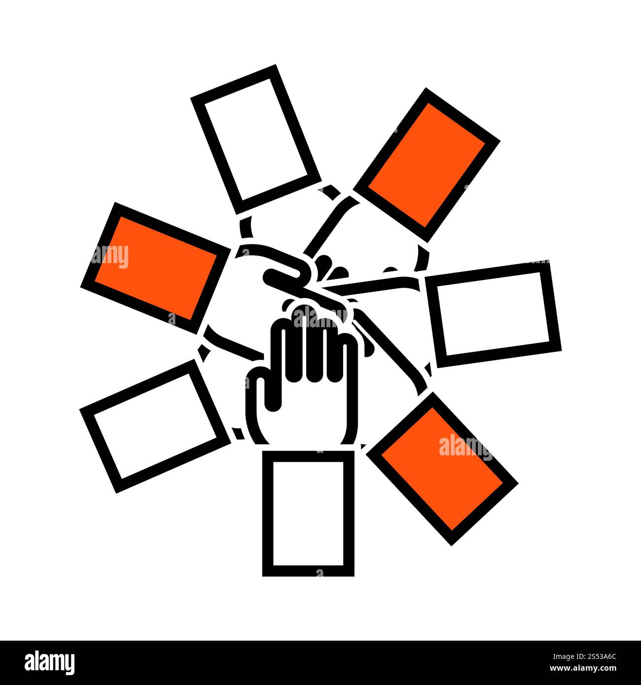 Unity And Teamwork Icon. Thin Line With Orange Fill Design. Vector ...