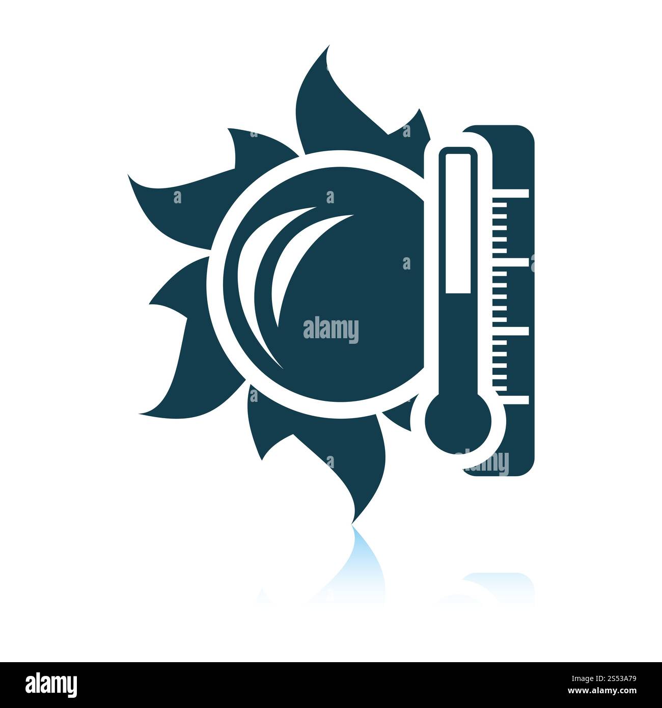 Sun and thermometer with high temperature icon. Shadow reflection ...