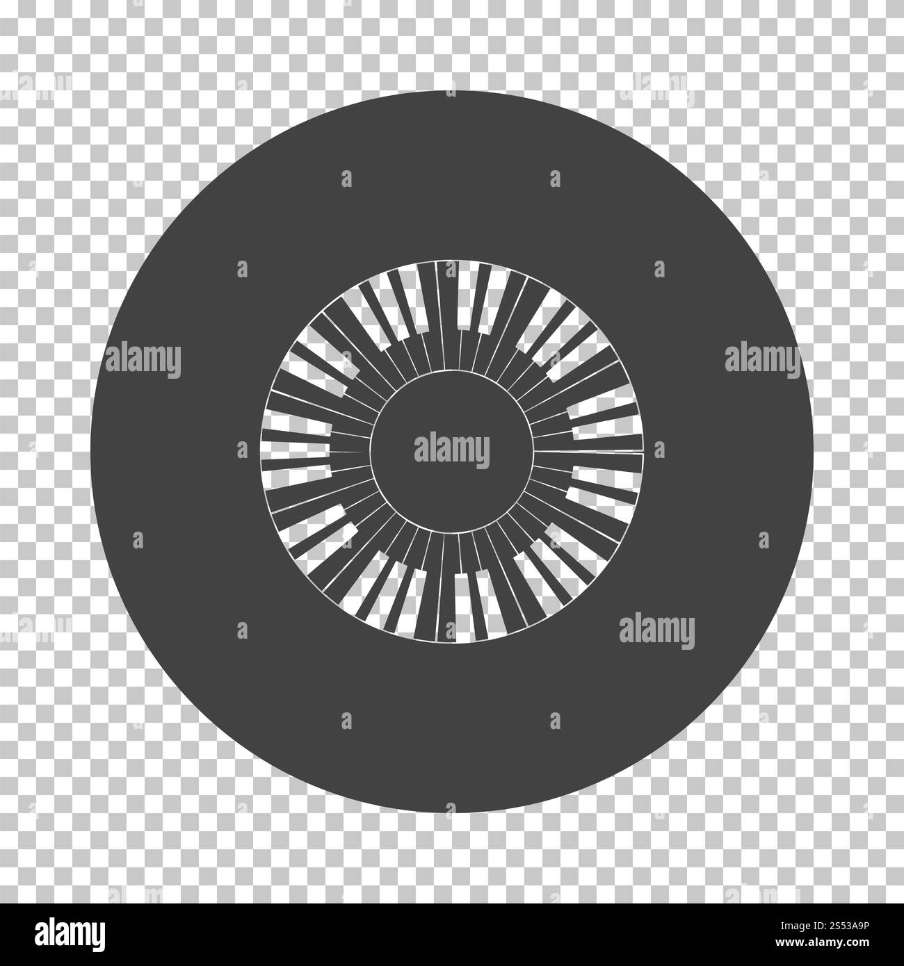Piano circle keyboard icon. Subtract stencil design on tranparency grid ...