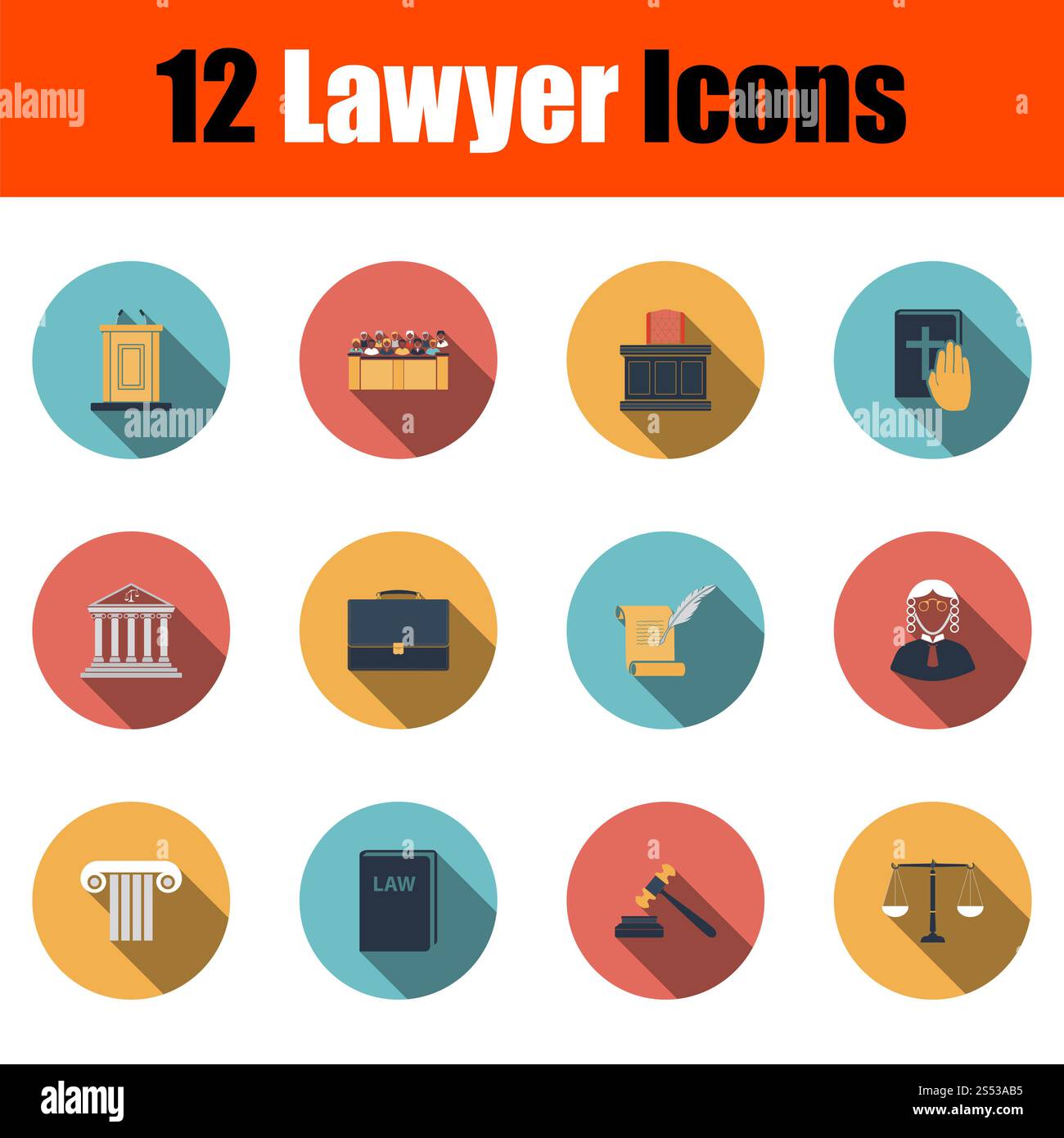 Lawyer Icon Set. Flat Design With Long Shadow. Vector illustration ...