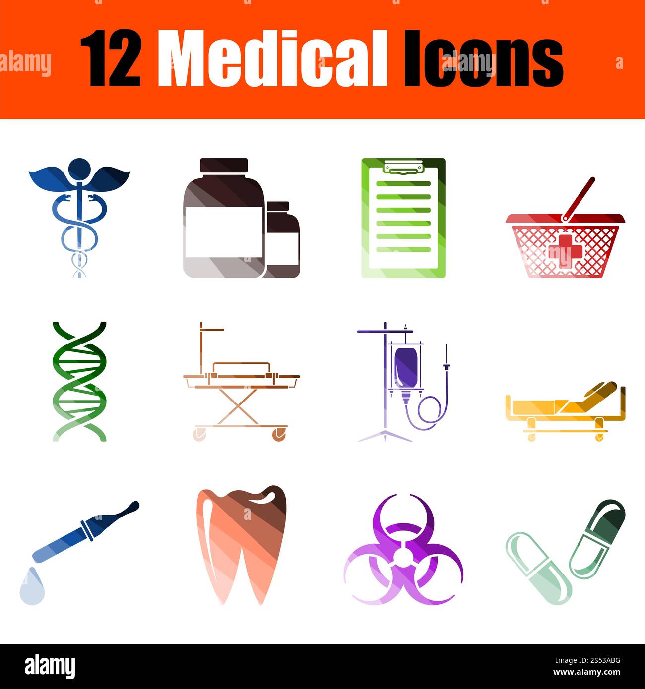 Medical Icon Set. Flat Color Ladder Design. Vector Illustration Stock ...