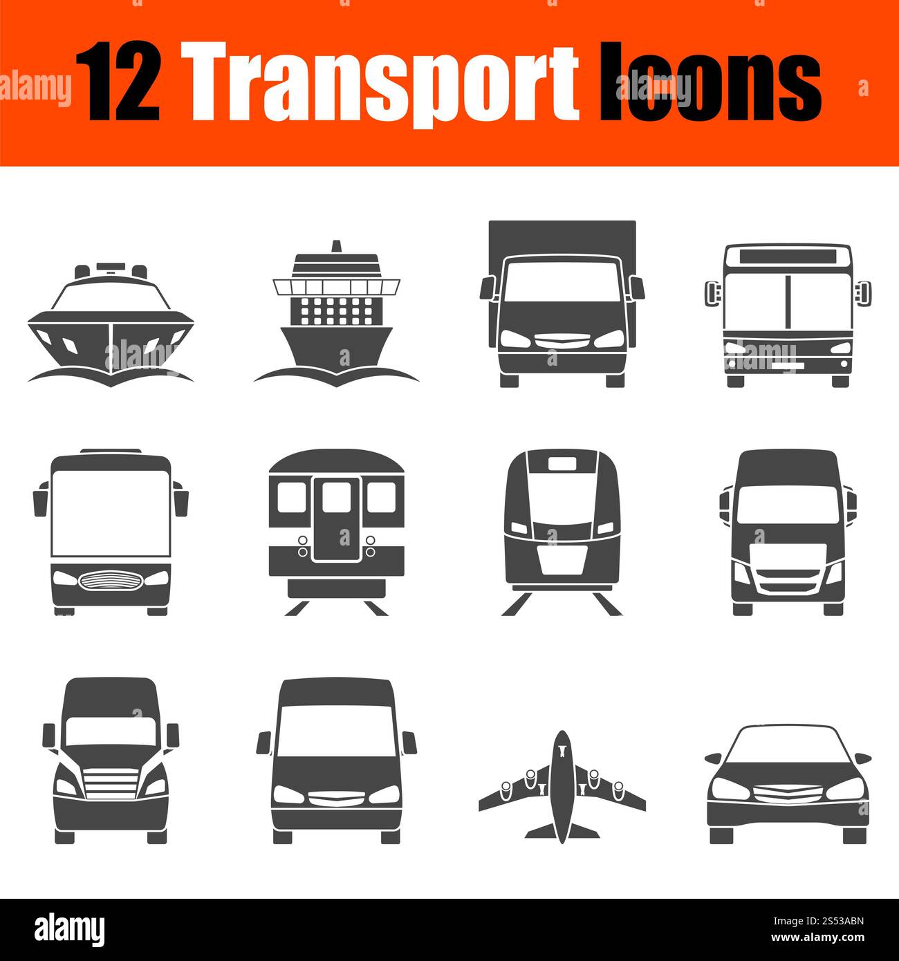 Transportation Icon Set in Front View. Simple Stencil Design. Vector ...