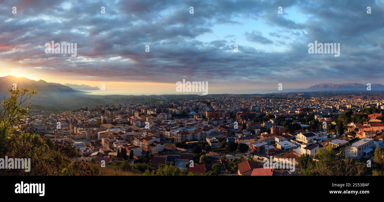 Evening sunset view to Tyrrenian sea bay and Alcamo town from view ...