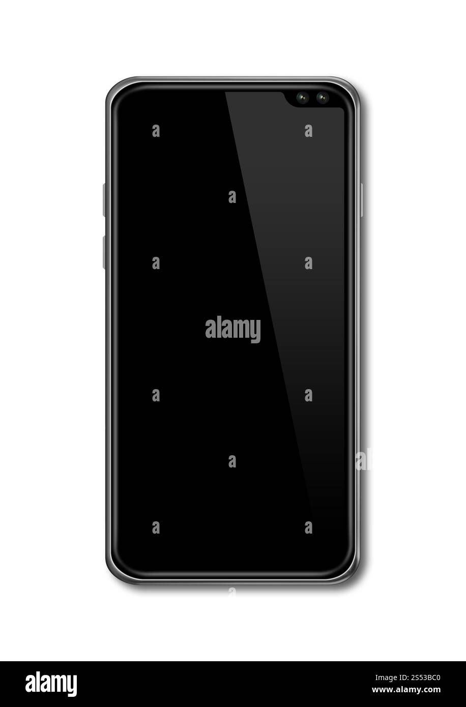 All-screen digital black smartphone mockup isolated on white. 3D render ...