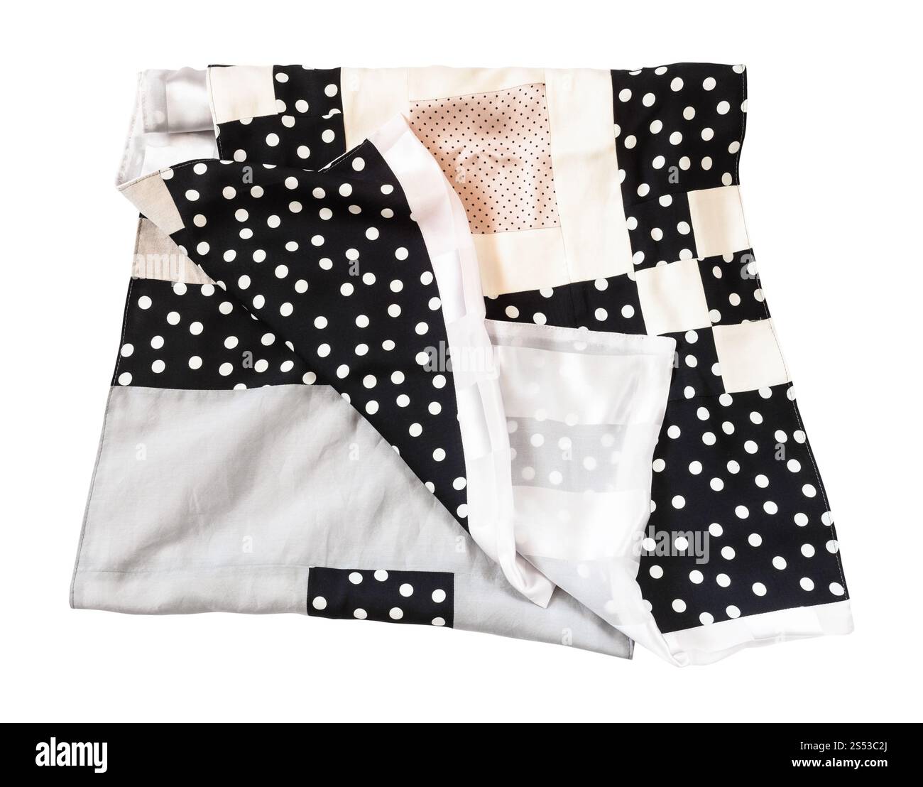 folded patchwork silk scarf sewn from various polka dots fabrics ...
