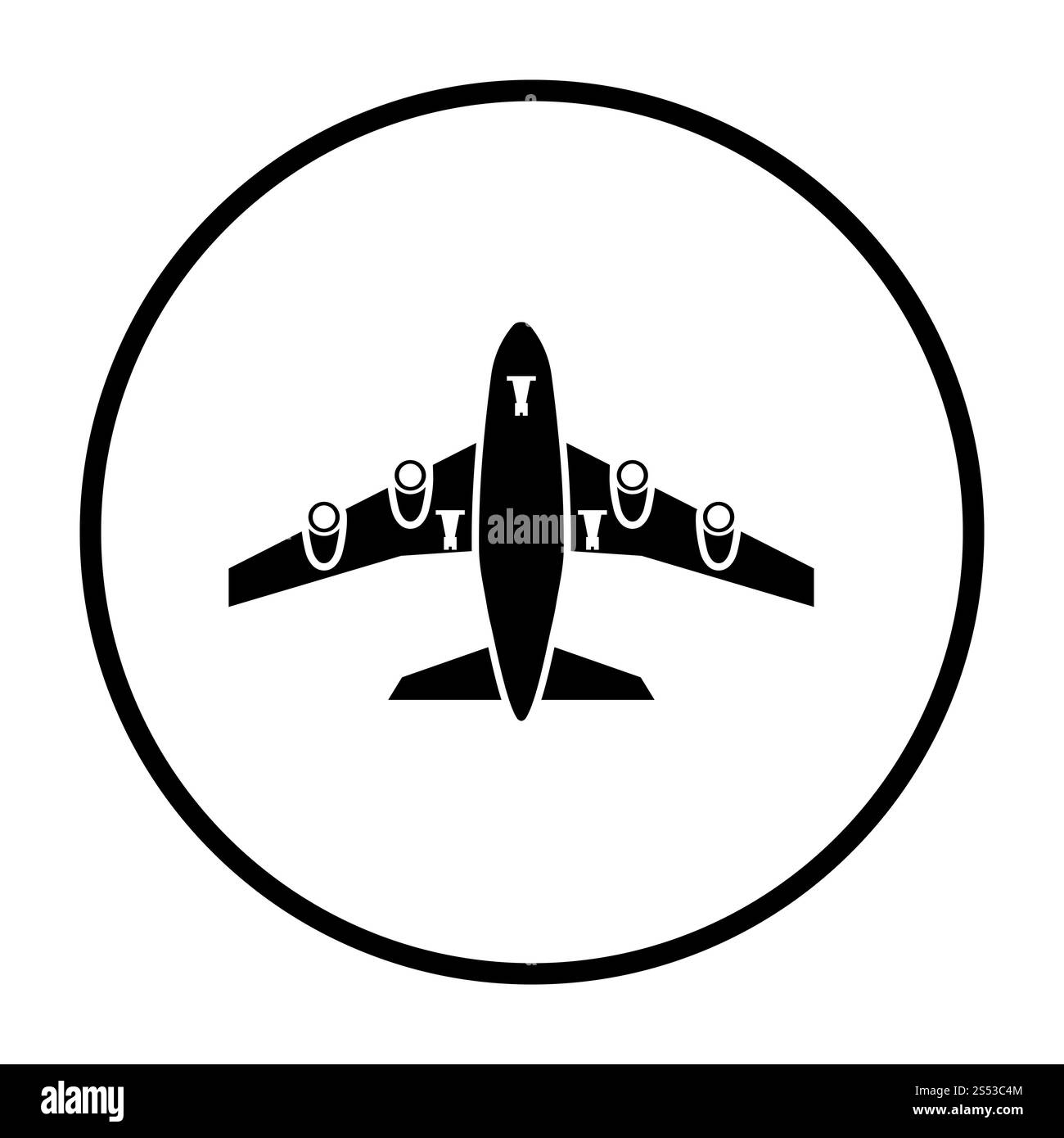 Airplane takeoff icon front view. Thin Circle Stencil Design. Vector Illustration Stock Photo ...