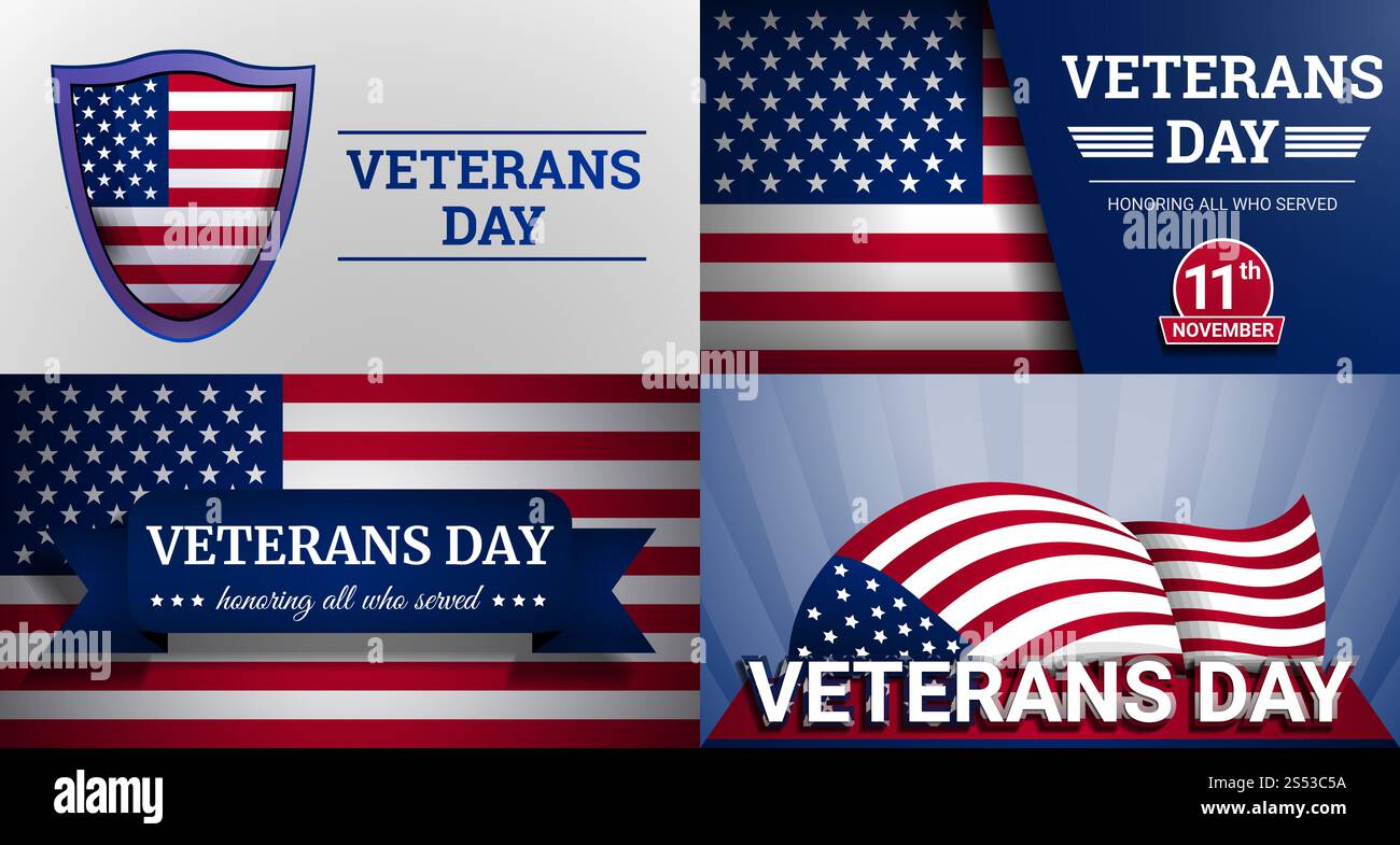 Veterans military day banner set. Cartoon illustration of veterans ...