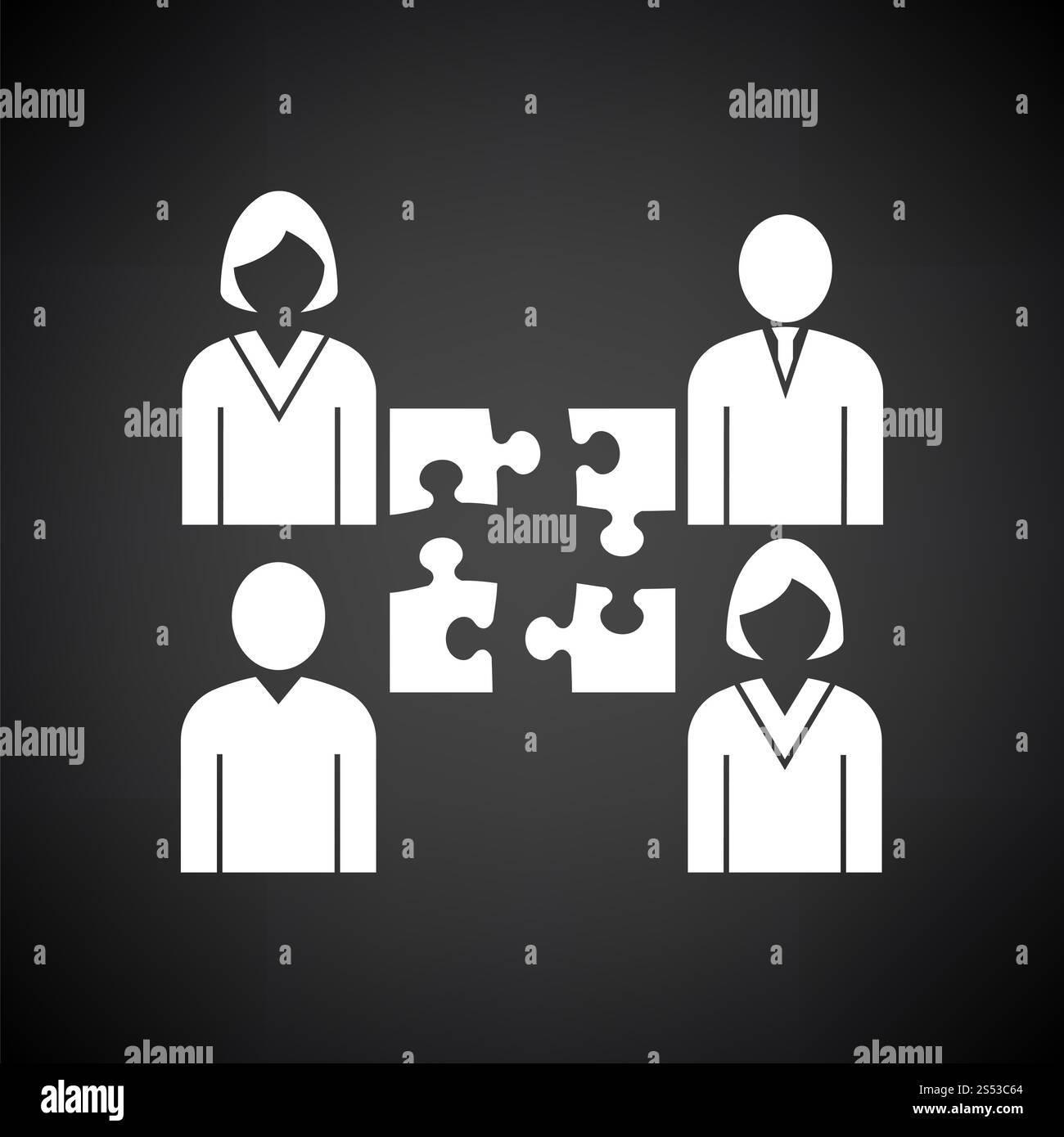 Corporate Team Icon. White on Black Background. Vector Illustration ...