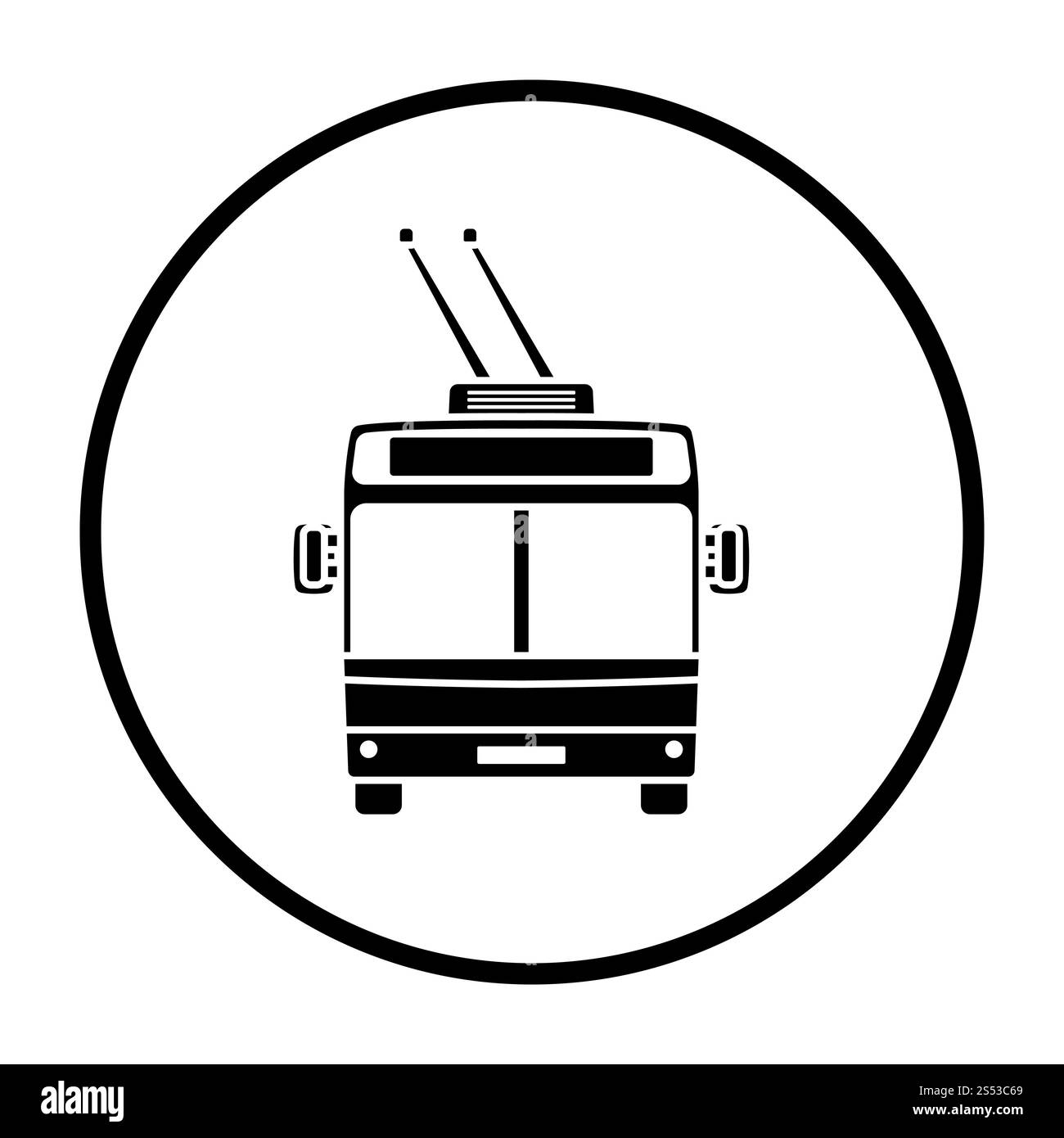 Trolleybus icon front view. Thin Circle Stencil Design. Vector Illustration Stock Photo - Alamy