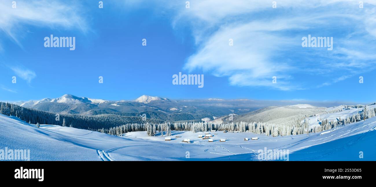 High-resolution stitch image. Morning winter calm mountain panorama ...