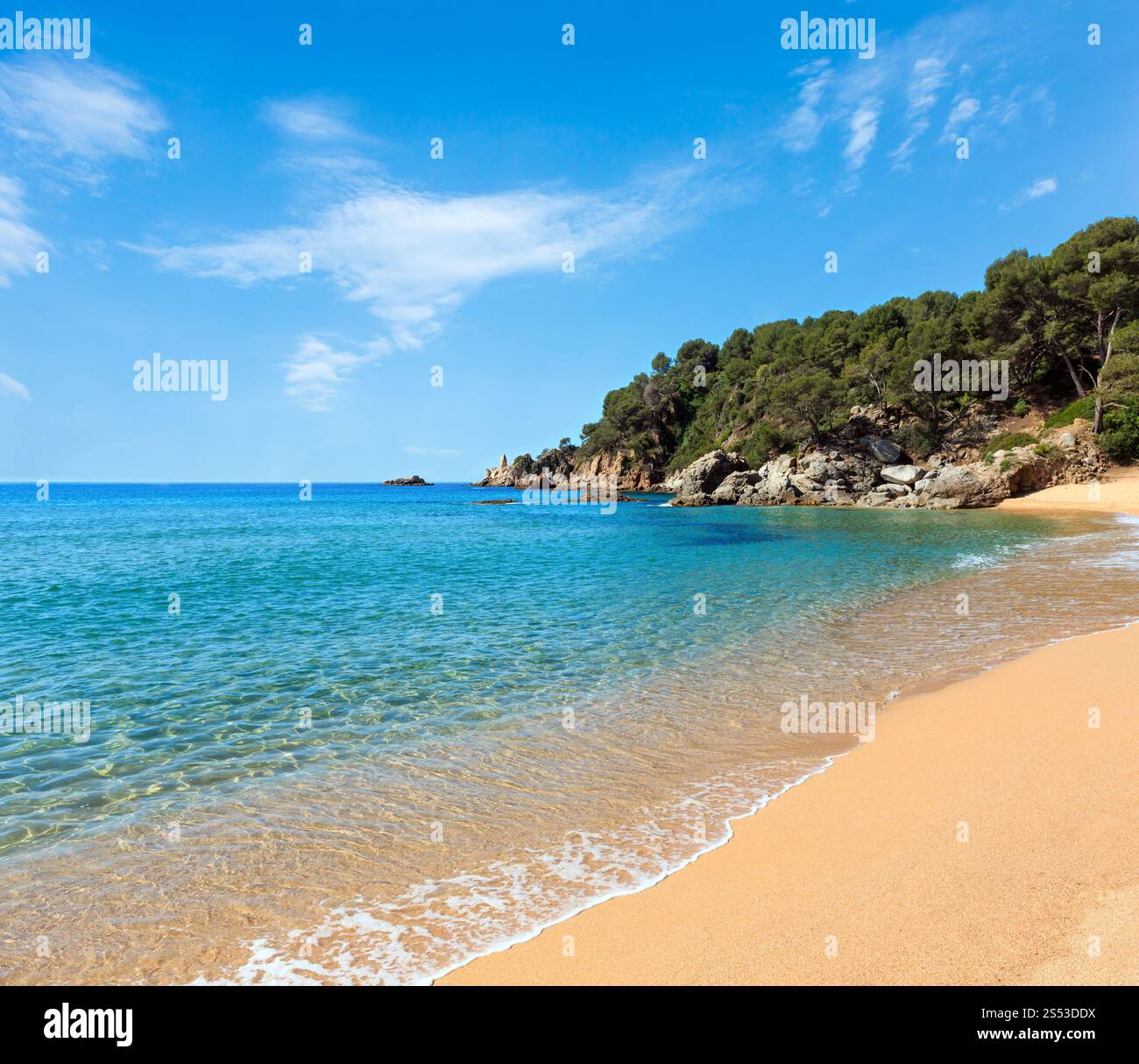 Mediterranean sea rocky coast summer view with sandy beach, Costa Brava ...