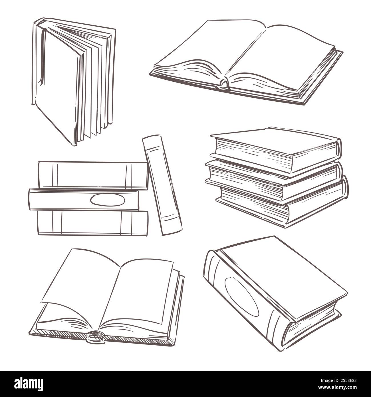 Hand drawn books, paper magazine and school textbooks. Sketch book ...