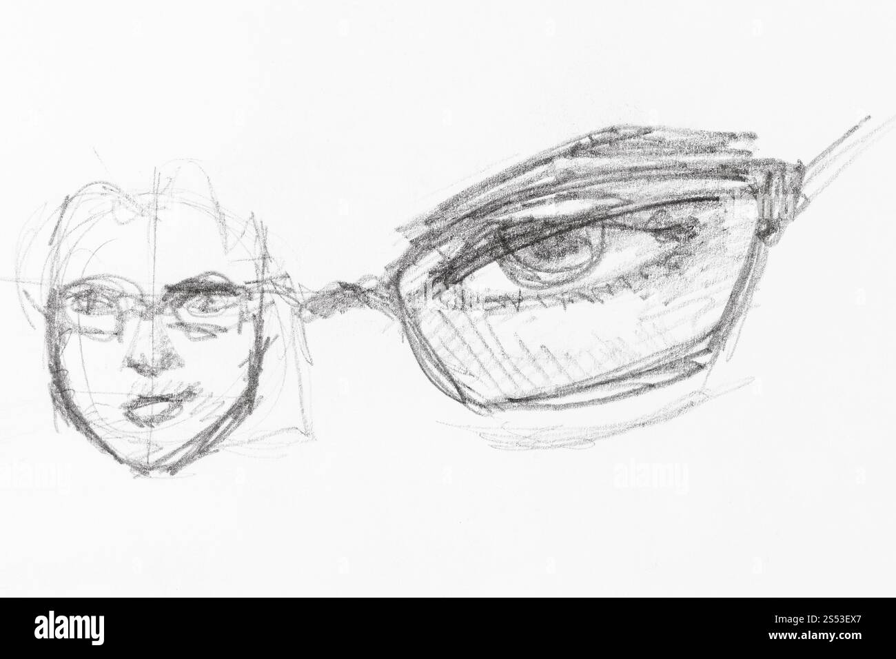 sketch of male head and eye under spectacle hand-drawn by black pencil ...