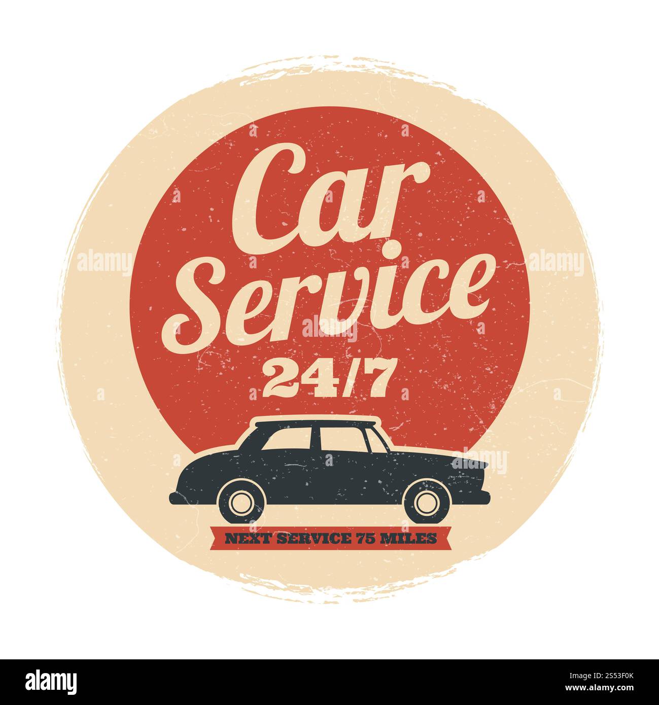 Grunge auto service emblem design isolated on white background. Vector ...