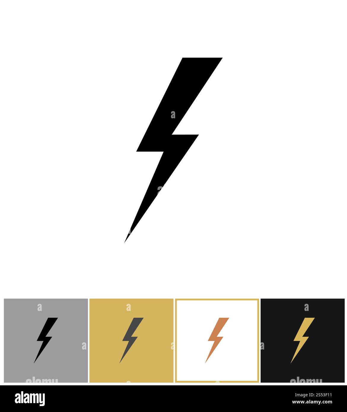 Lightning icon, flash or blitz pictogram on gold, black and white ...