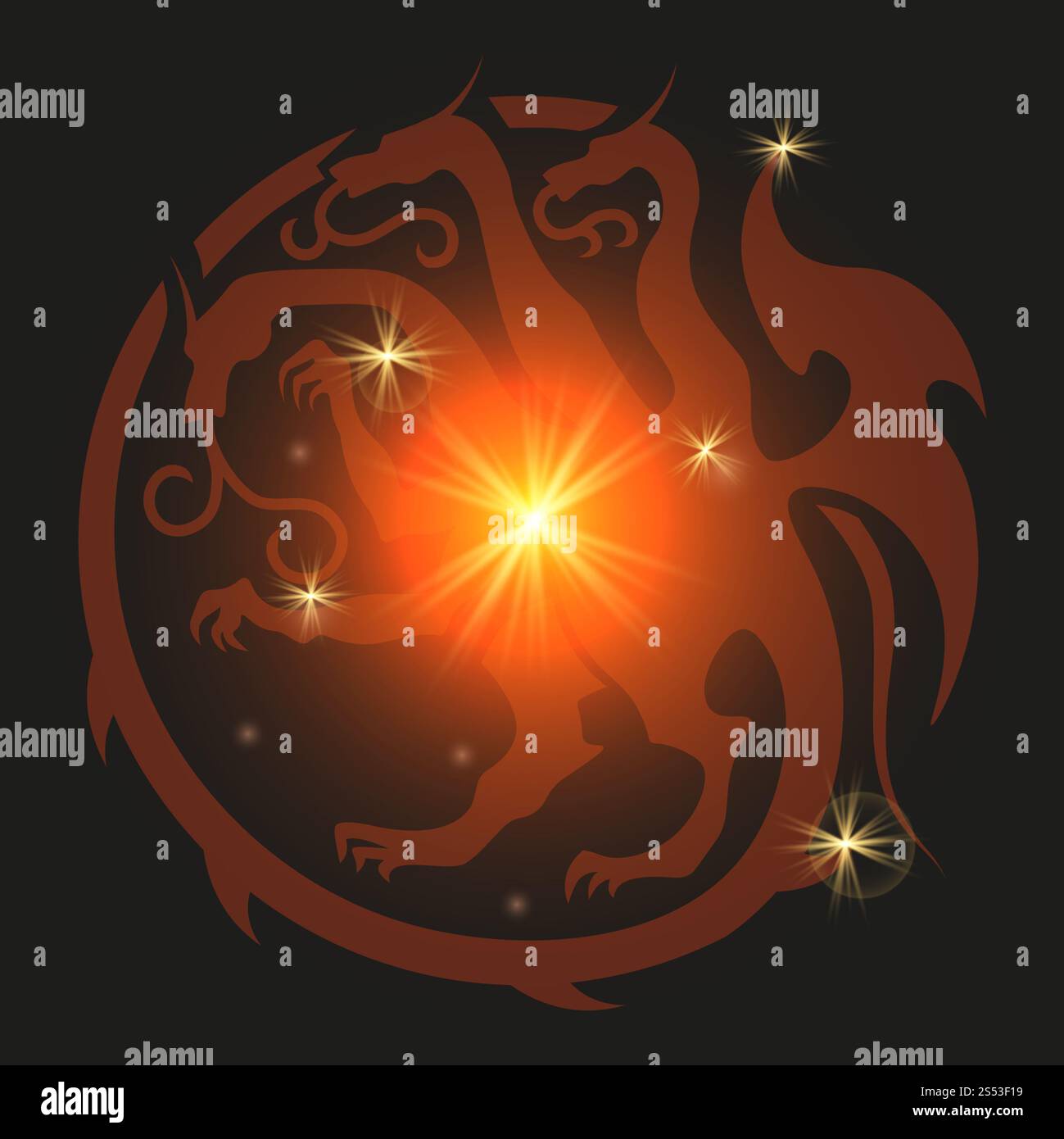 Shiny glowing dragon emblem. Heraldic style three heads dragon ...