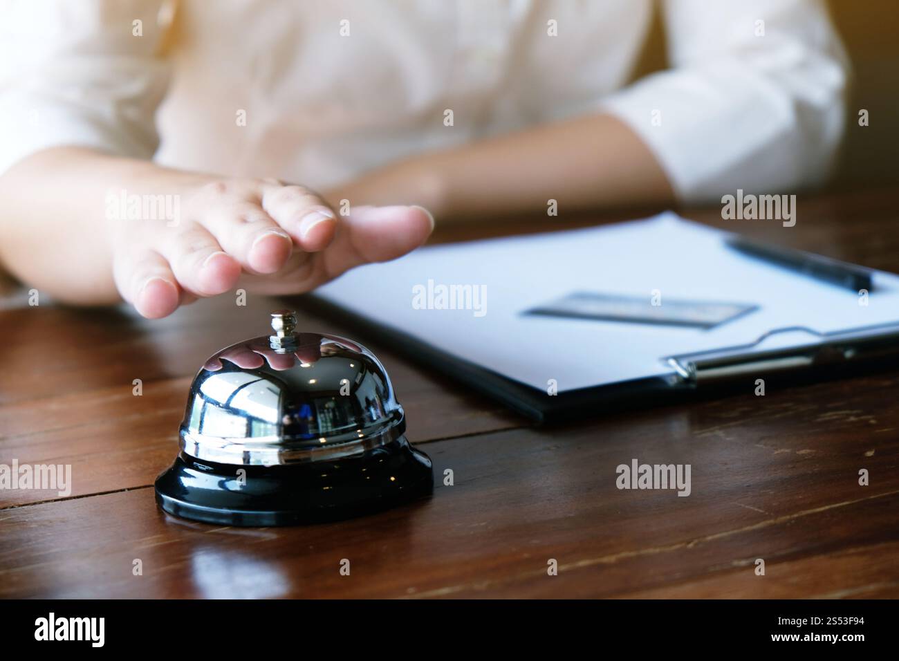 Hotel reception counter desk with service bell Concept room hotel ...