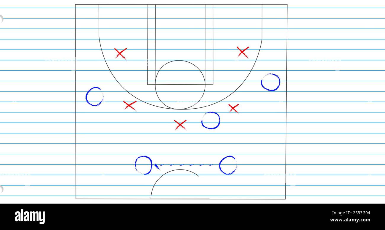 Image of basketball sports court with tactics and strategy drawings on ...