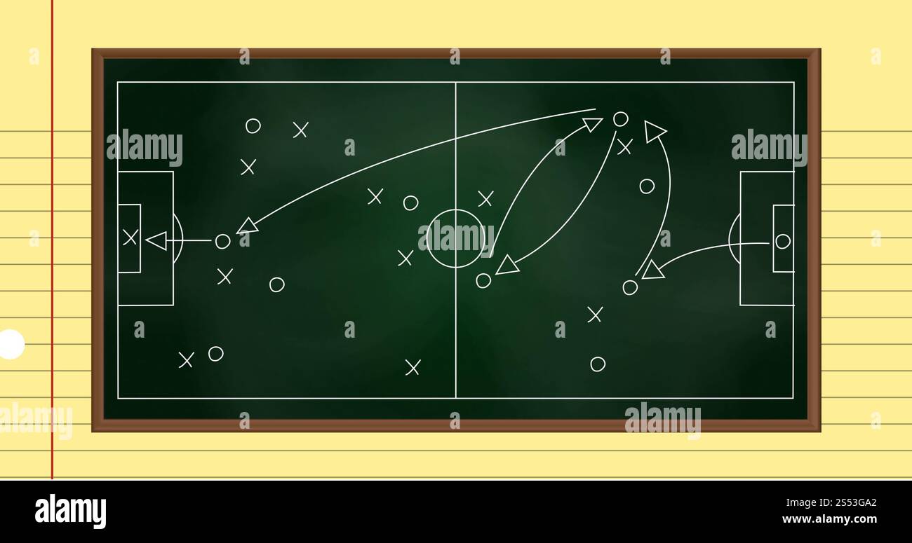 Image of football sports field with tactics and strategy drawings on ...
