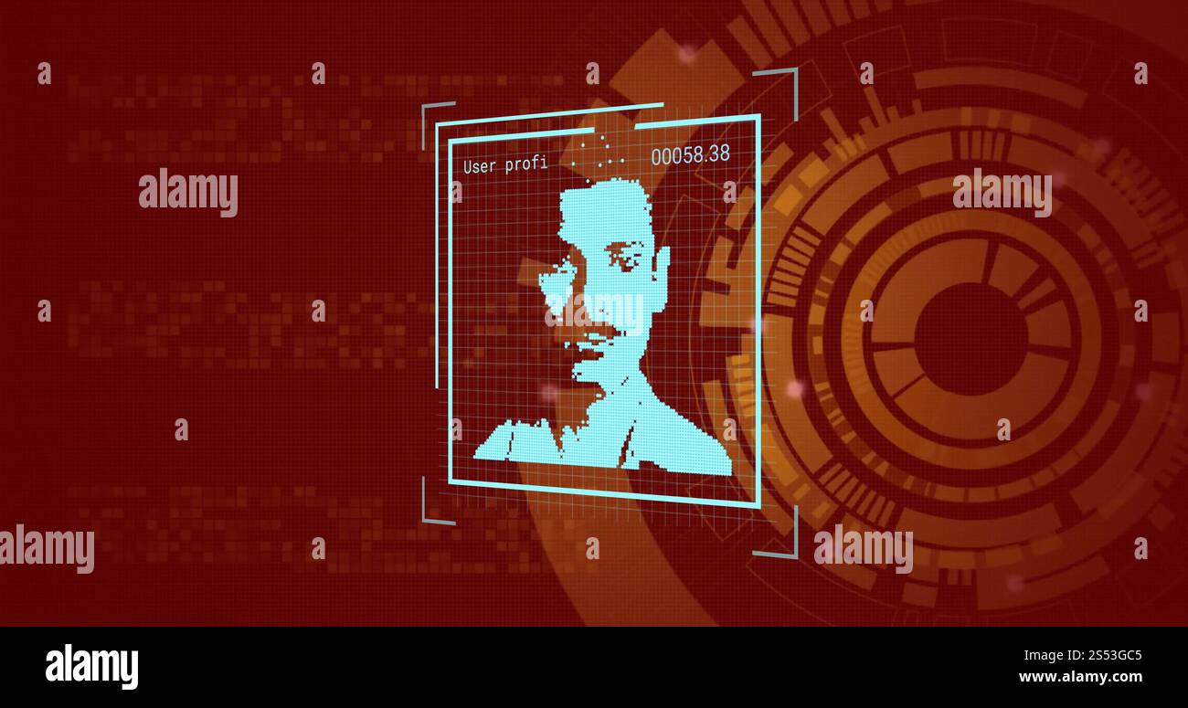 Image of biometric photo, digital data processing over scope scanning Stock Photo - Alamy