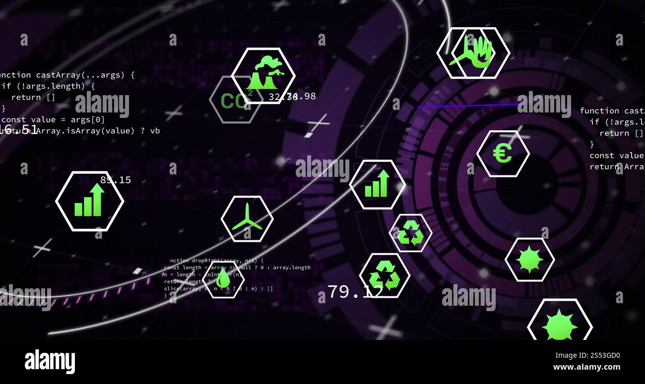 Image of eco icons, digital data processing over scope scanning Stock ...