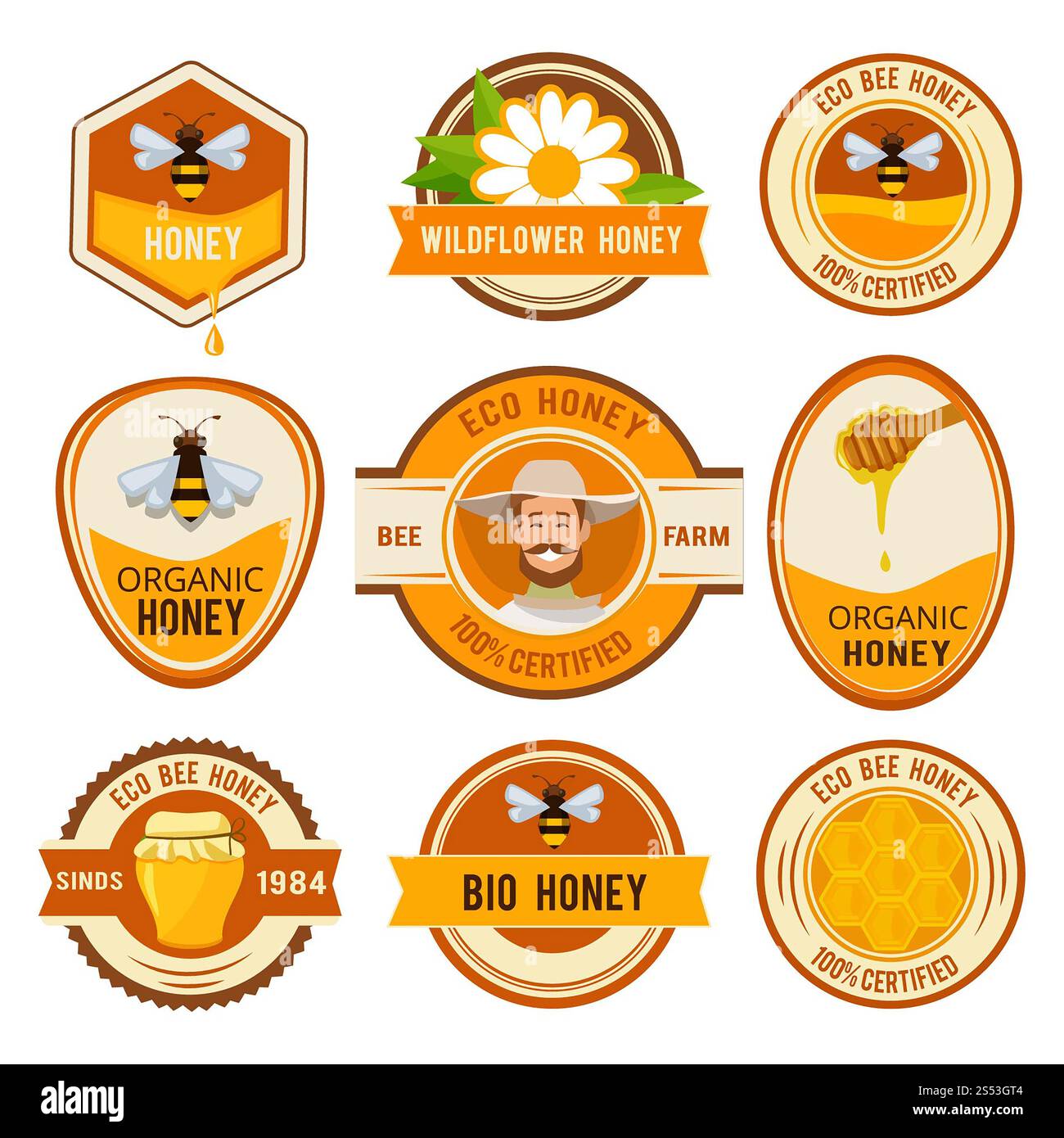 Set labels for honey. Vector template with place for your text. Honey ...