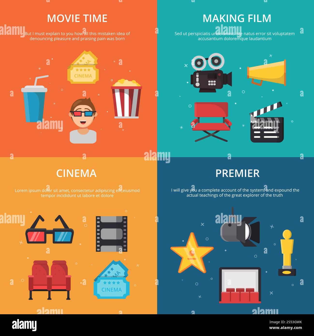 Concept pictures with symbols of tv show production. Movie making tools ...