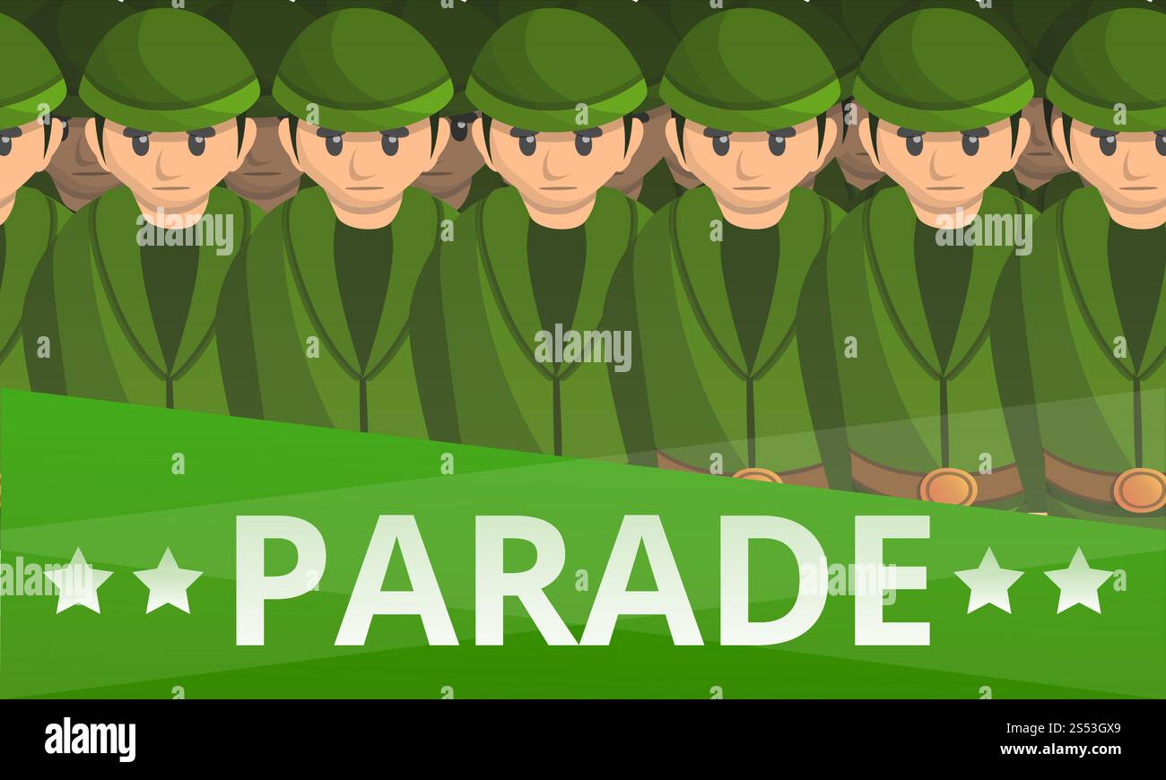 Military soldier parade concept banner. Cartoon illustration of ...